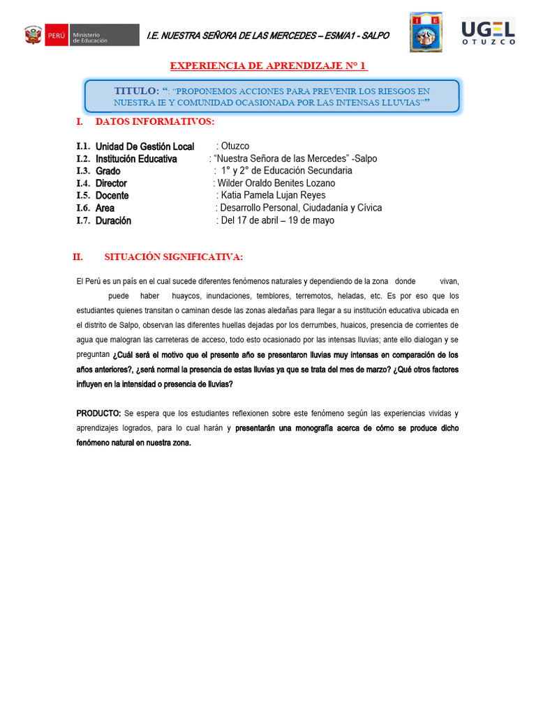 Exp 1 DPCC 1° y 2° | PDF | Evaluación | Aprendizaje