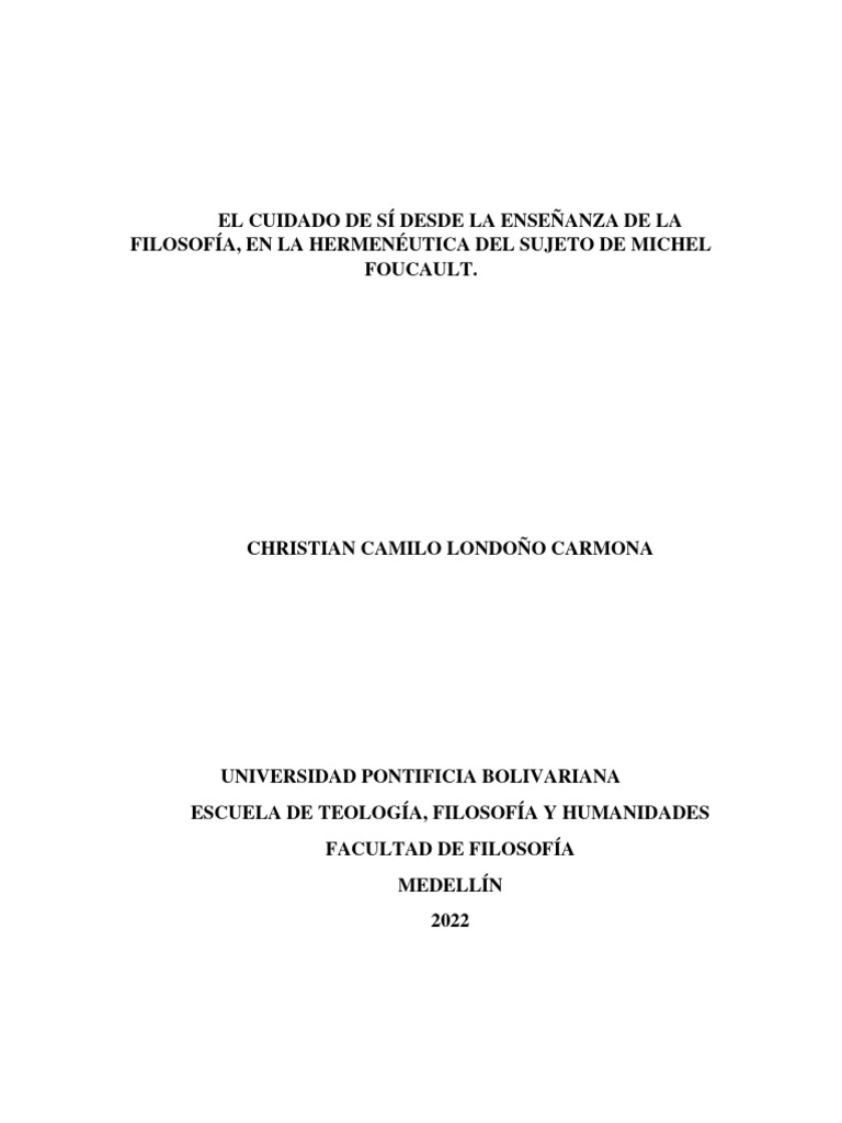 Cuidado de sí en la filosofía de Foucault | PDF | Virtud | Moralidad