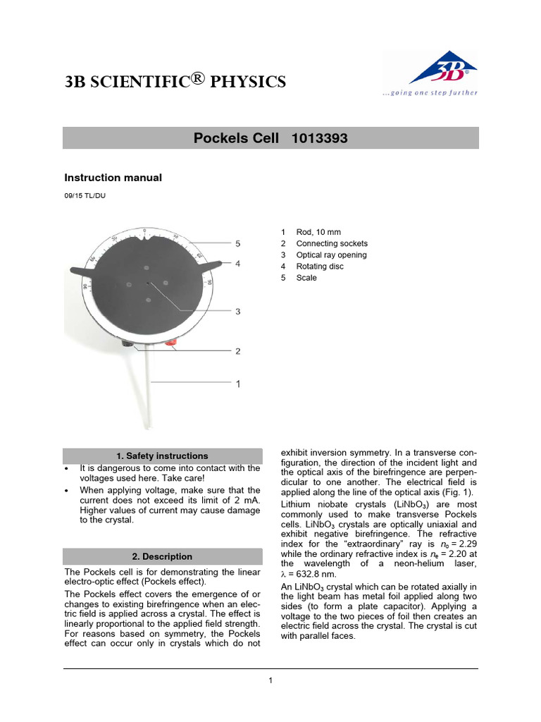 3B Scientific® Physics: Pockels Cell 1013393 | PDF | Optics | Waves