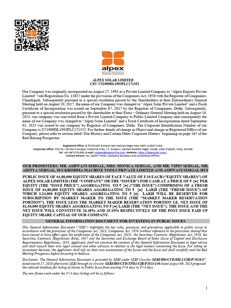 Alpex Solar 123 Limited - Gid | PDF | Initial Public Offering | Stocks