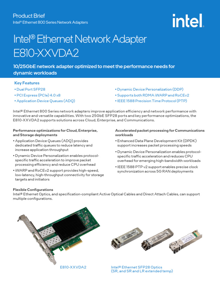 Intel Ethernet Network Adapter E810-XXVDA2 Product Brief | PDF | Computing | Computer Engineering