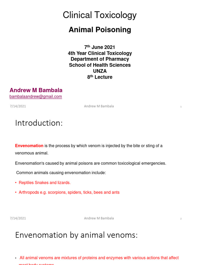 Animal Venom Envenomation Guide | PDF | Venom | Medicine