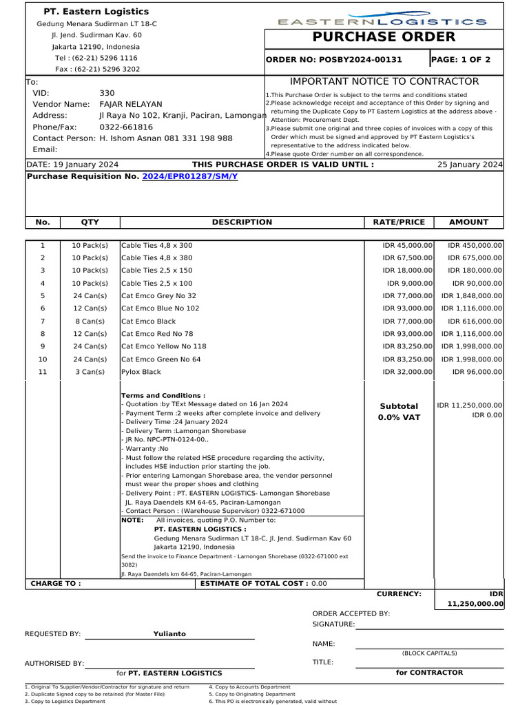 Purchase Order for Pylox 102 | PDF