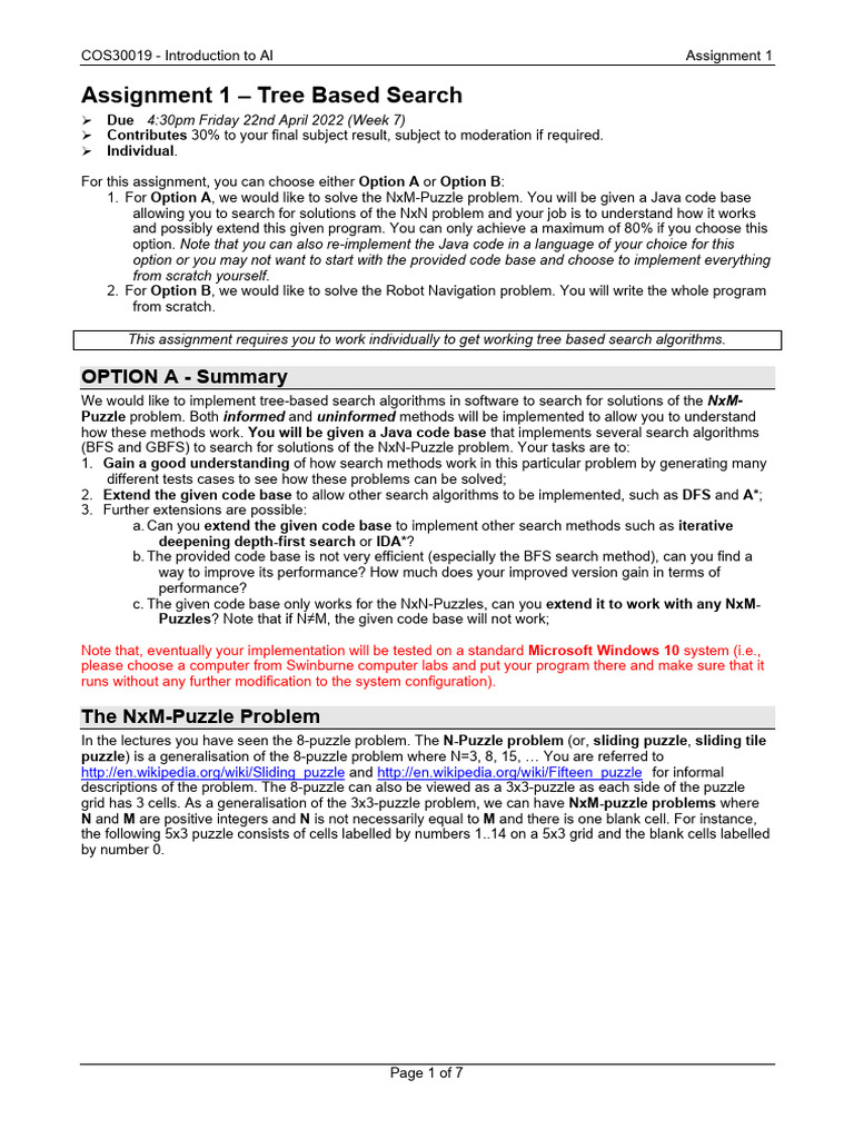 Assignment 1 - Tree Based Search: OPTION A - Summary | PDF | Command Line Interface | Computer ...