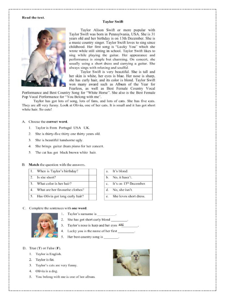 Taylor Swift Reading | PDF