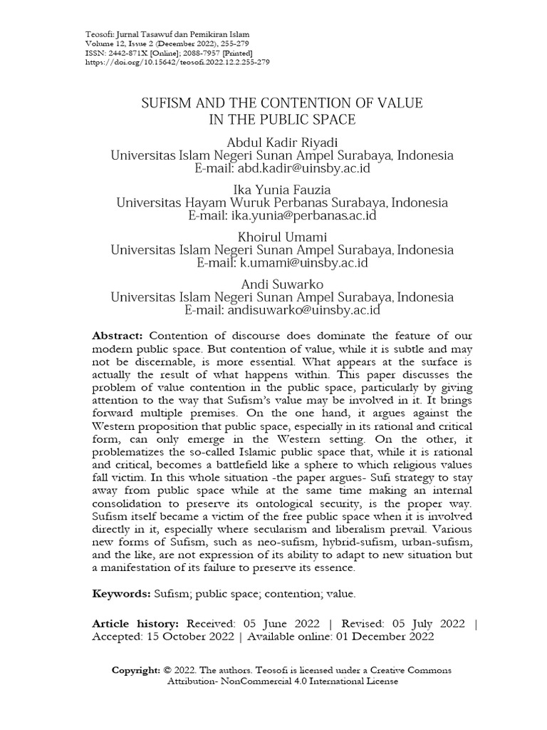 Tasawuf Dan Pertentangan Nilai Di Ruang Publik Pdf Sufism Jürgen