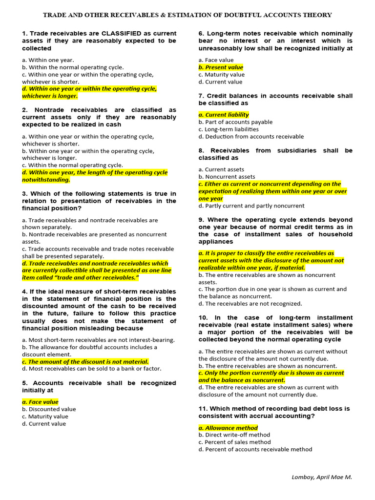 Trade and Other Receivables | PDF | Bad Debt | Debits And Credits