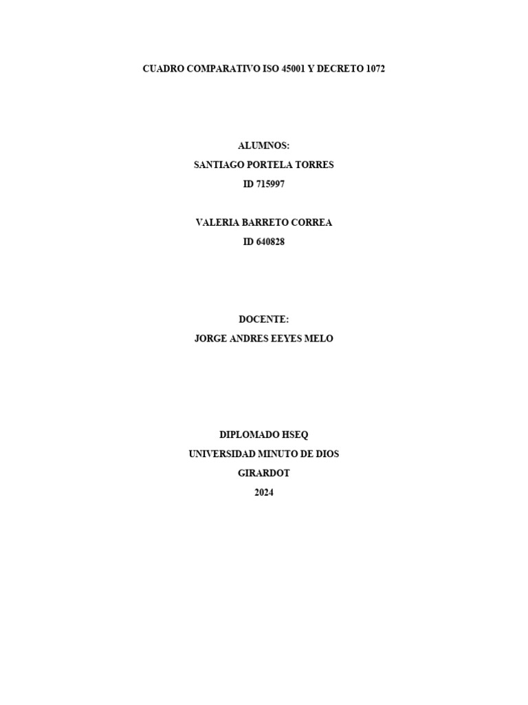 Copia de Cuadro Comparativo de La ISO 45001y El Decreto 1072 | PDF ... Copia de Cuadro Comparativo de La ISO 45001y El Decreto 1072 | PDF ...