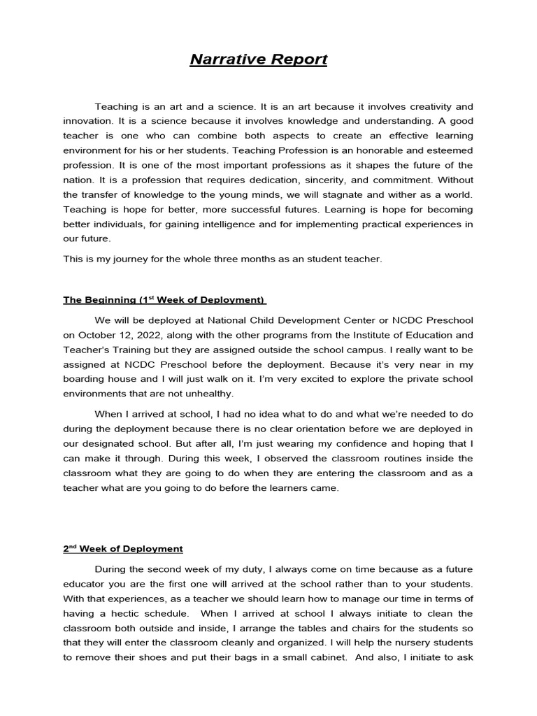 Calig-Onan FS101 Final - Narrative-Report | PDF | Teachers | Classroom