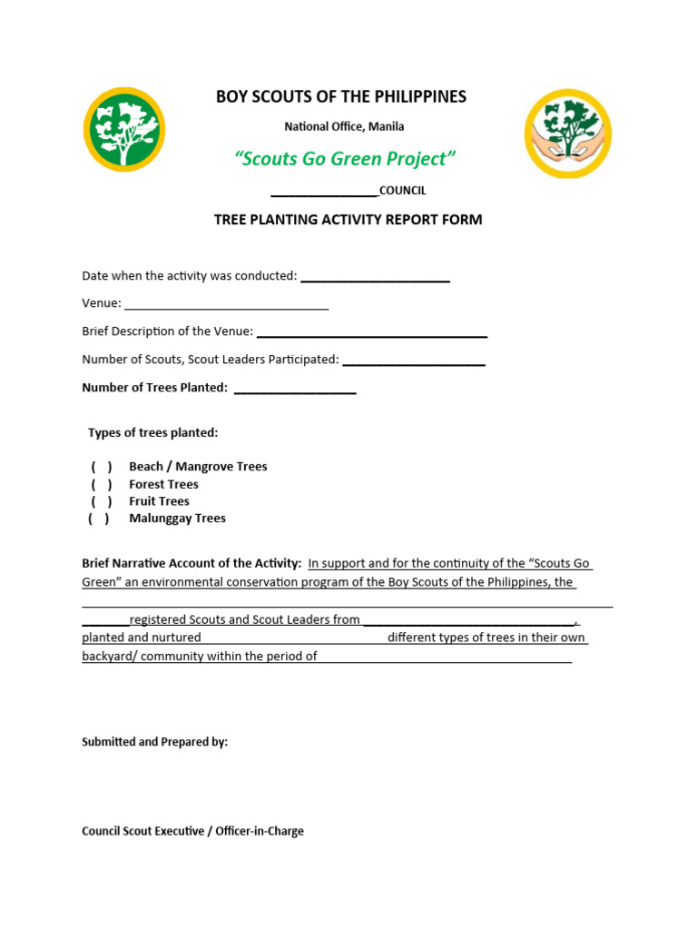 Tree Planting Scout Go Green Report Form | PDF