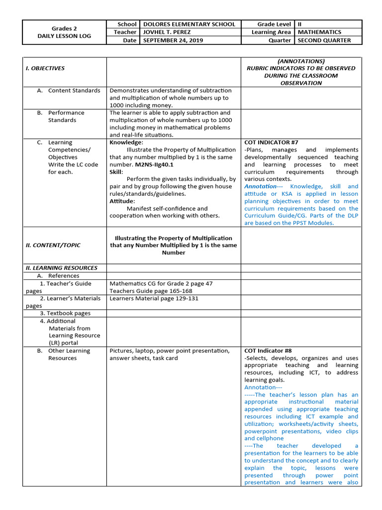 GRADE 2 MATH COT 2nd | PDF | Learning | Lesson Plan