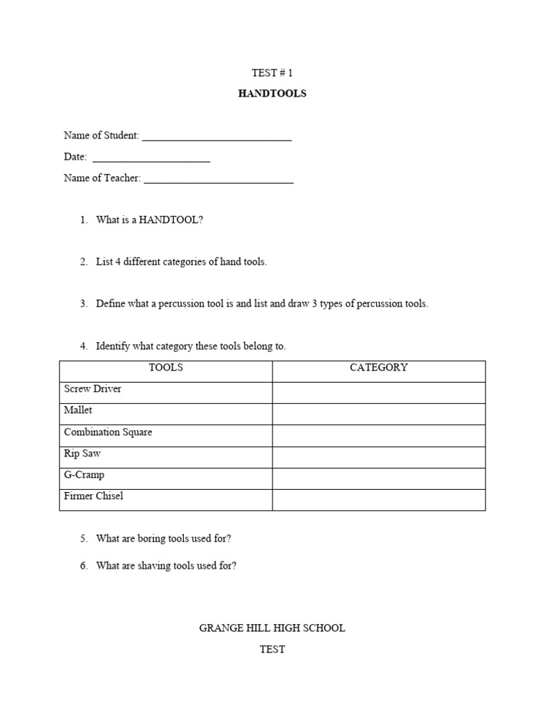 Hand Tools Test | Download Free PDF | Tools | Hammer