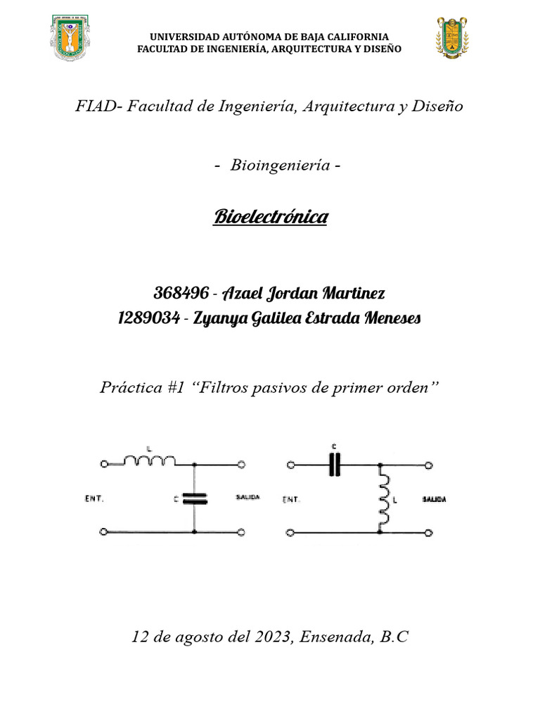 Práctica 1 - 1289034, 368496 | PDF | Filtro electronico | Electrónica