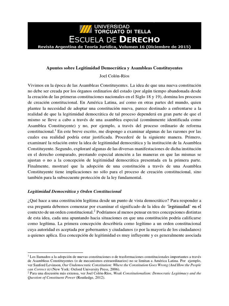 Colo, Apuntes Sobre Legitimidad Democrática y Asambleas Constituyentes ...