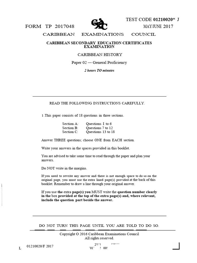 Csec Caribbean History MJ 2017 p2 | PDF