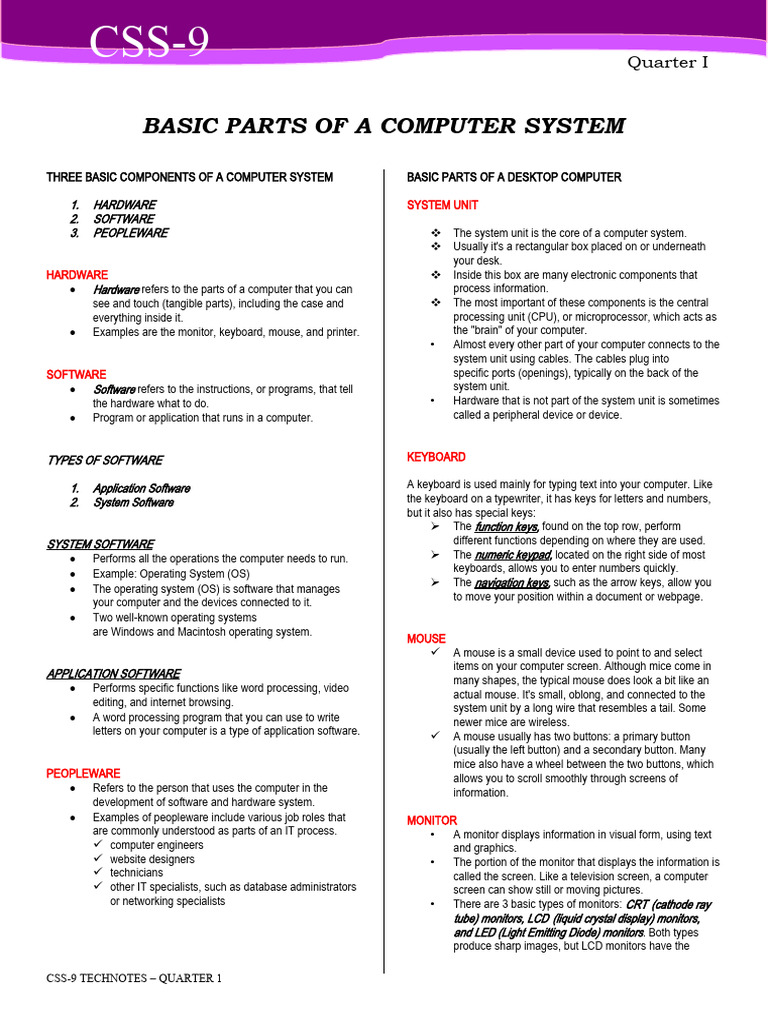 Basic Parts of A Computer System | PDF