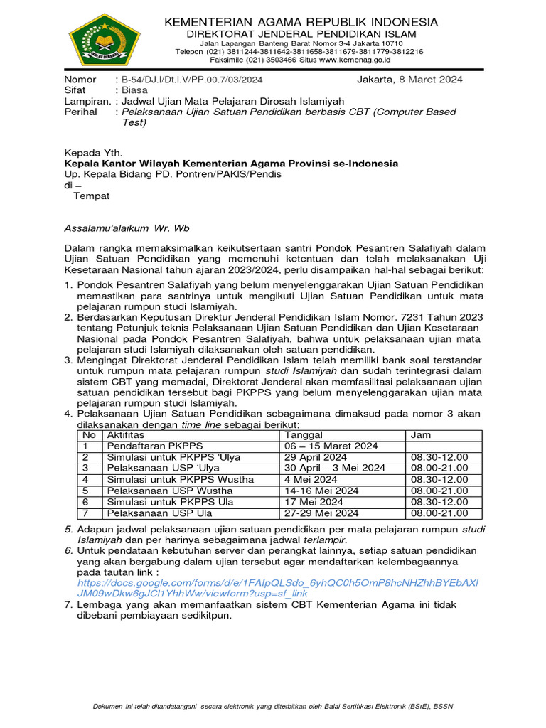B-54 (Surat Edaran USP - CBT) FIX | PDF