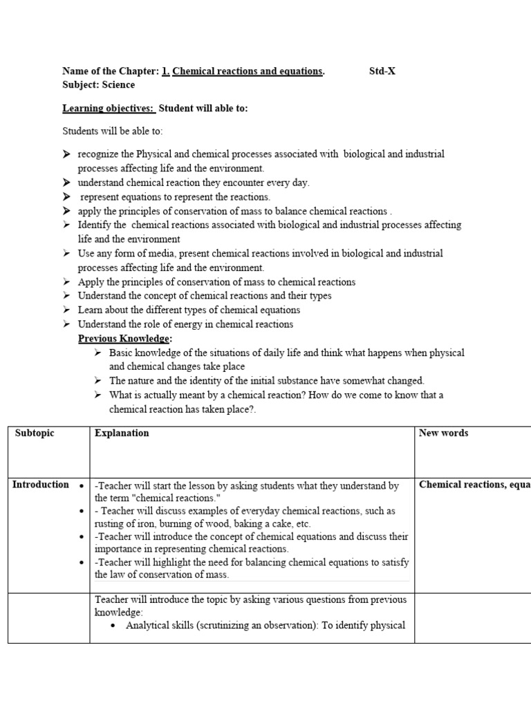 STD 10 Lesson Plan | PDF | Chemical Reactions | Redox