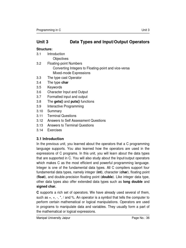 Data Types and Input or Output Operators | PDF | Integer (Computer Science) | Parameter ...