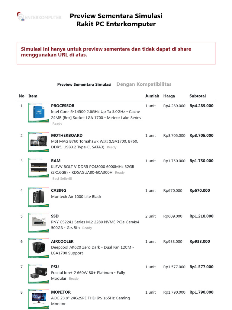 Simulasi Enterkomputer 15-01-2024 | PDF