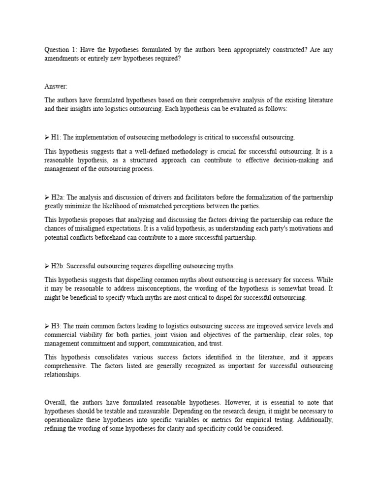 Evaluating Logistics Outsourcing Hypotheses | PDF | Case Study ...