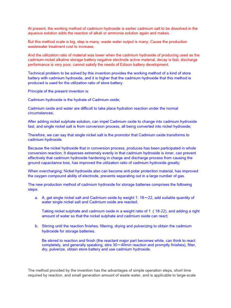 Efficient Cadmium Hydroxide Production Method | PDF | Rechargeable ...