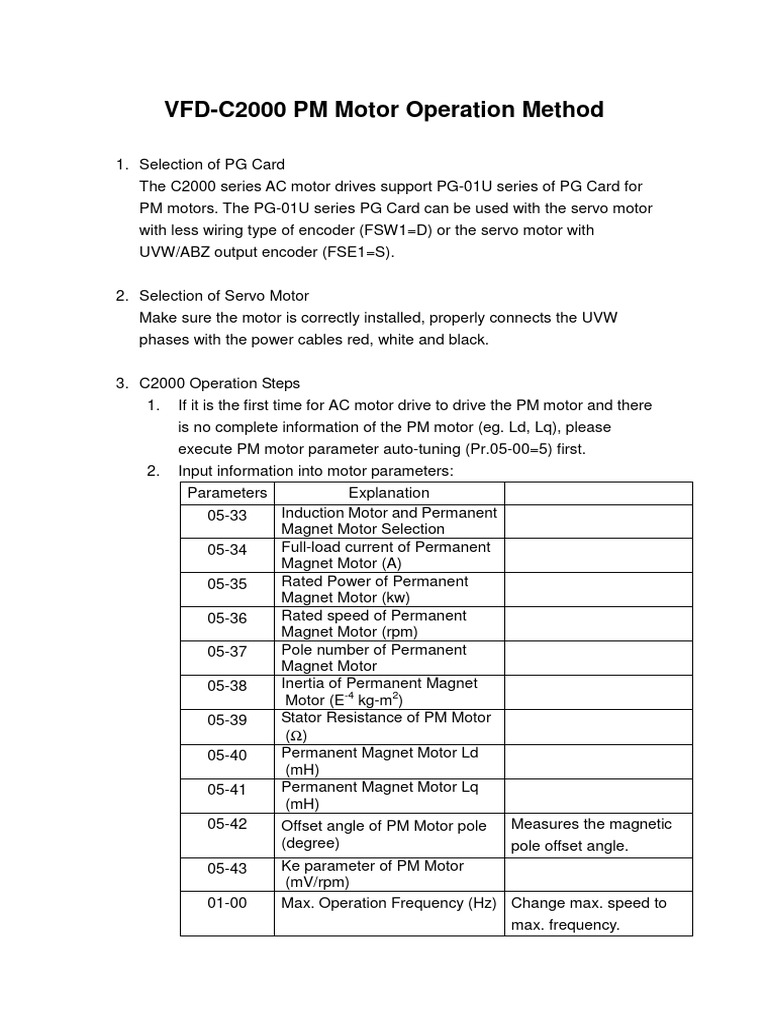 C2000 and PM Motor Installation Guide | PDF | Electric Motor | Alternating Current
