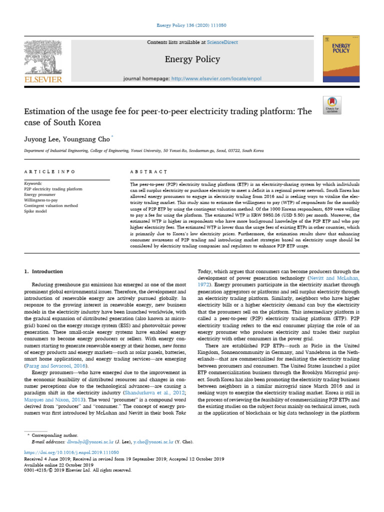 Estimation of The Usage Fee For Peer-To-Peer Electricity Trading ...