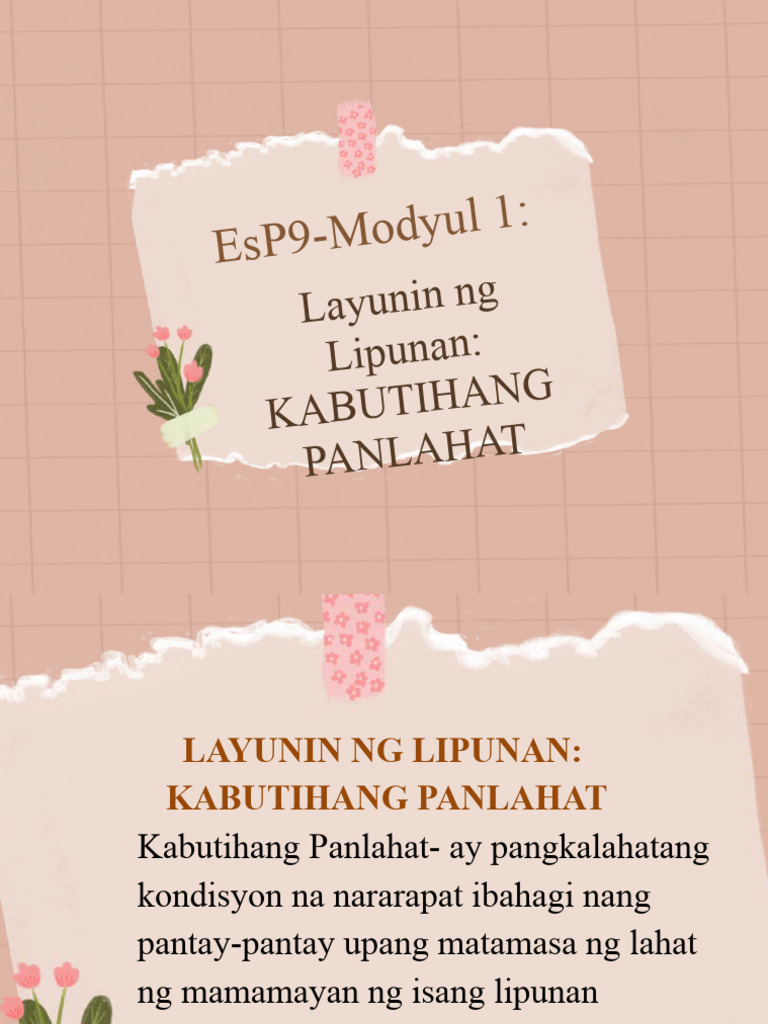ESP9 Q1M1.2 Layuning NG Lipunan Kabutihang Panlahat | PDF