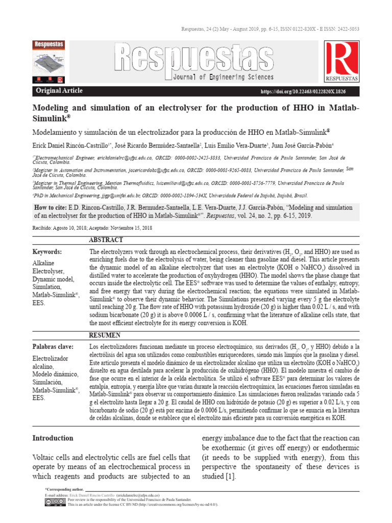 Modeling And Simulation Of An Electrolyser For The Production Of Hho In