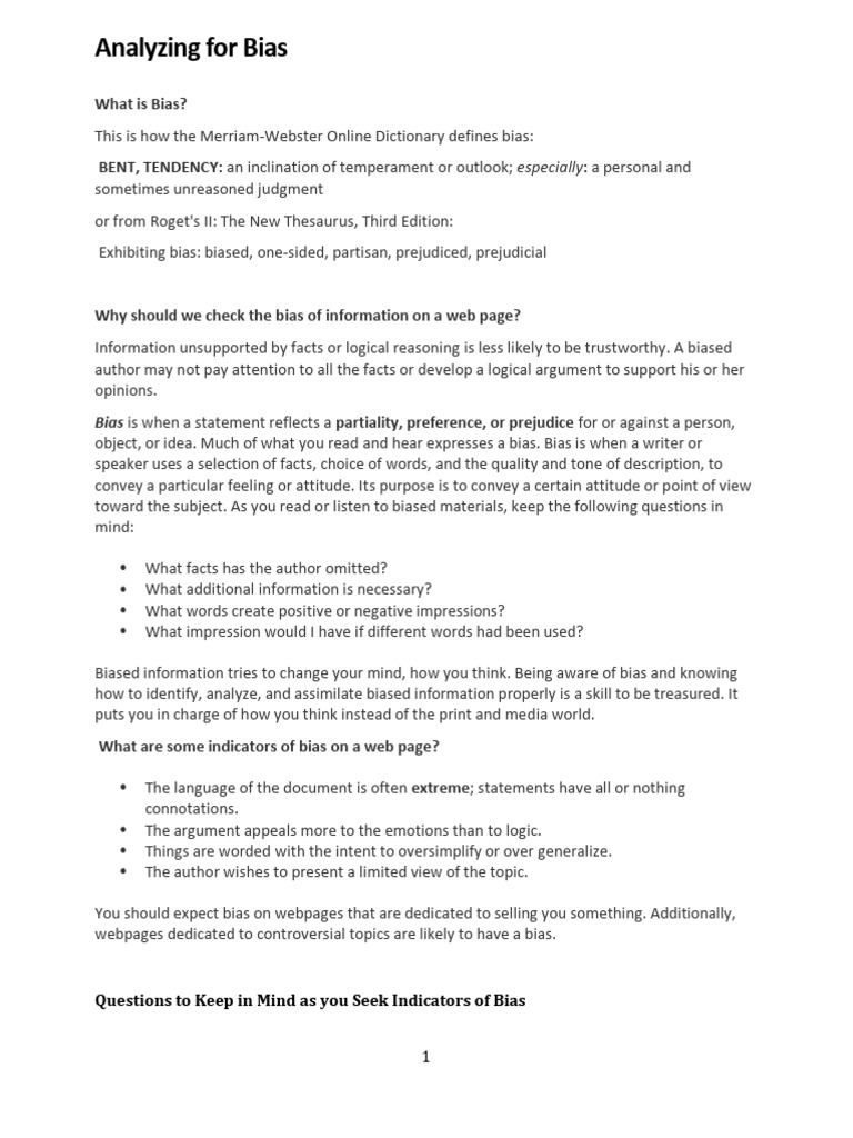 Analyzing For Bias | PDF | Bias | Prejudices