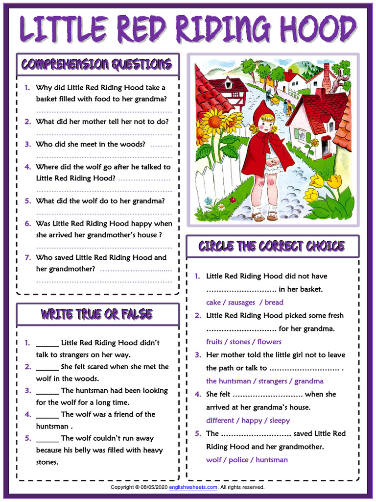 Little Red Riding Hood Esl Printable Reading Comprehension Questions ...