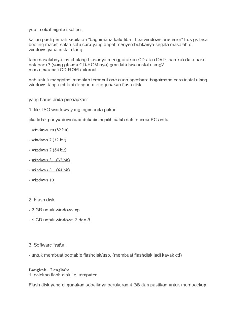 Instal Ulang Windows Tanpa CD Menggunakan Flashdisk | PDF | Komputer
