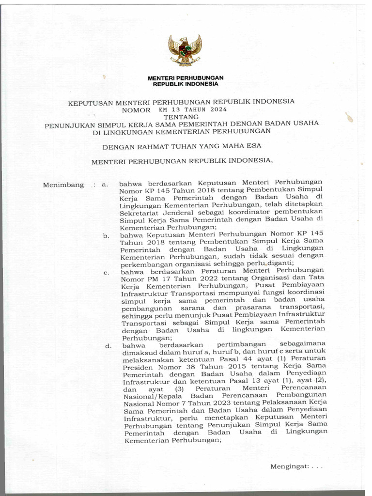 Penunjukan Simpul KPBU Kemenhub 2024 | PDF