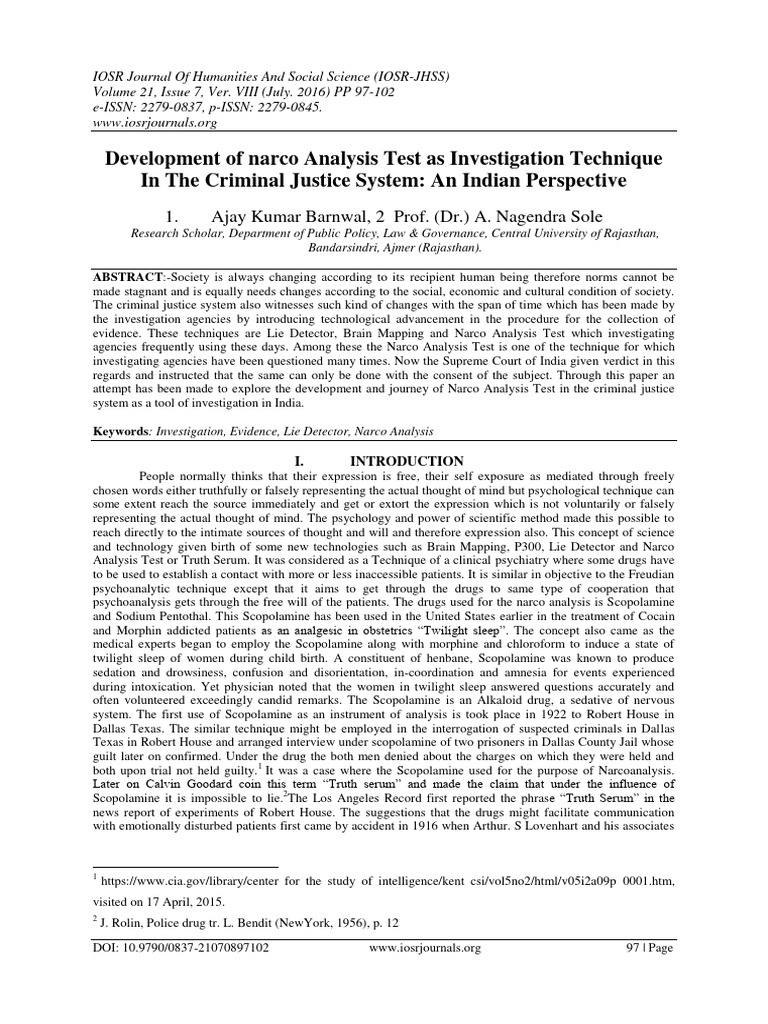 Development of Narco Analysis Test As Investigation Technique in The ...