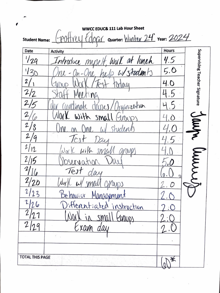 Lab Hours Sheet | PDF