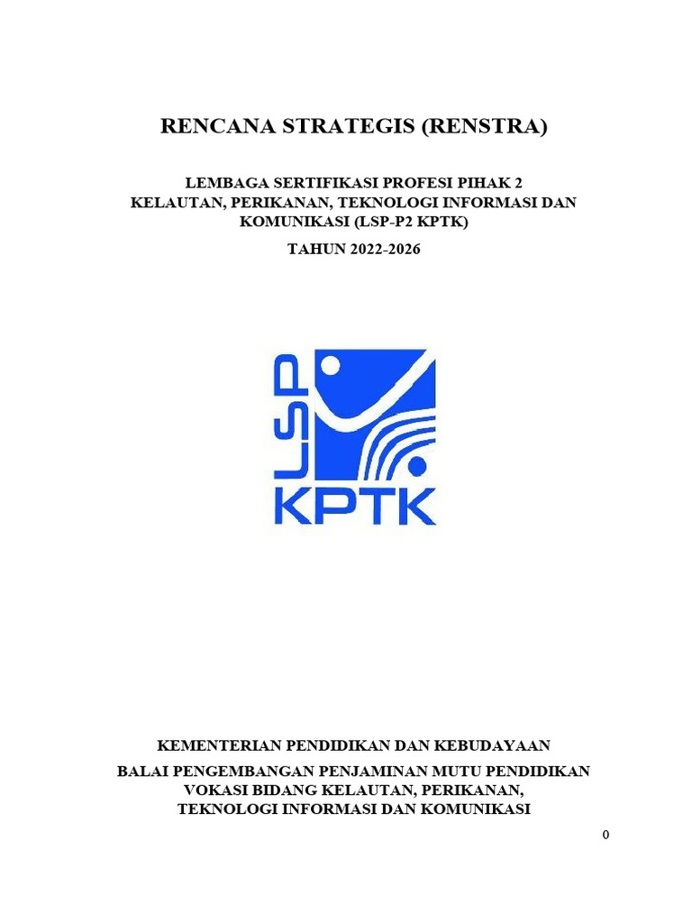 Renstra LSP-P2 KPTK 2022-2026 | PDF | Bisnis