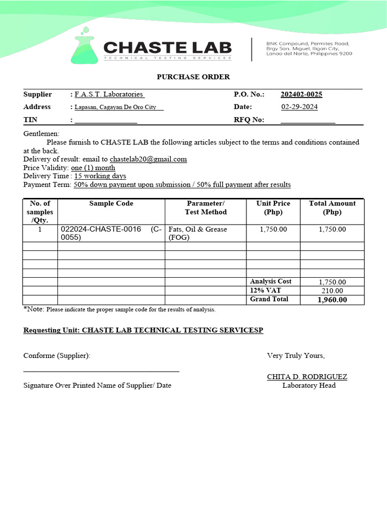 Po 202402-0025 Fastlab | PDF
