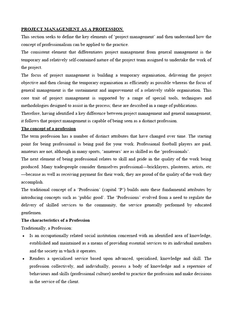 Understanding Project Management as a Profession | PDF | Profession ...