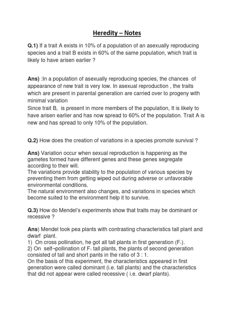 Heredity Notes - GR - 10 | PDF | Sex | Dominance (Genetics)