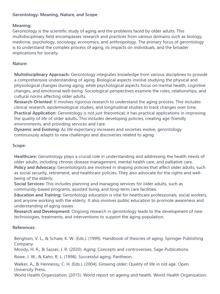 Understanding Gerontology: Scope & Impact | PDF | Gerontology | Old Age