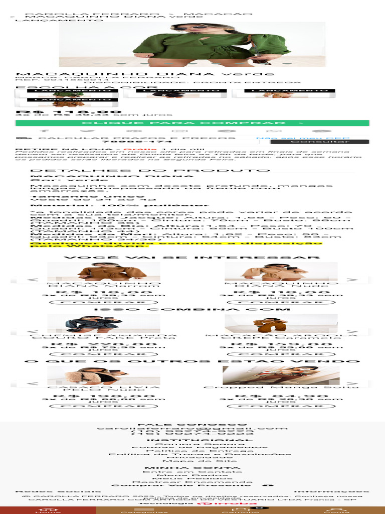 Macaquinho Diana Verde Carolla Ferraro | PDF