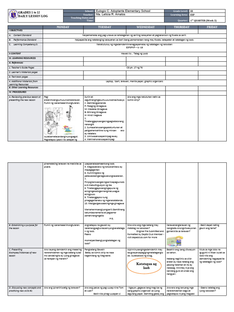 DLL - Esp 3 - Q1 - W3 | PDF