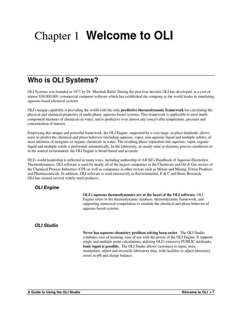 Chapter 1 - Welcome To OLI | PDF | Corrosion | Chemistry