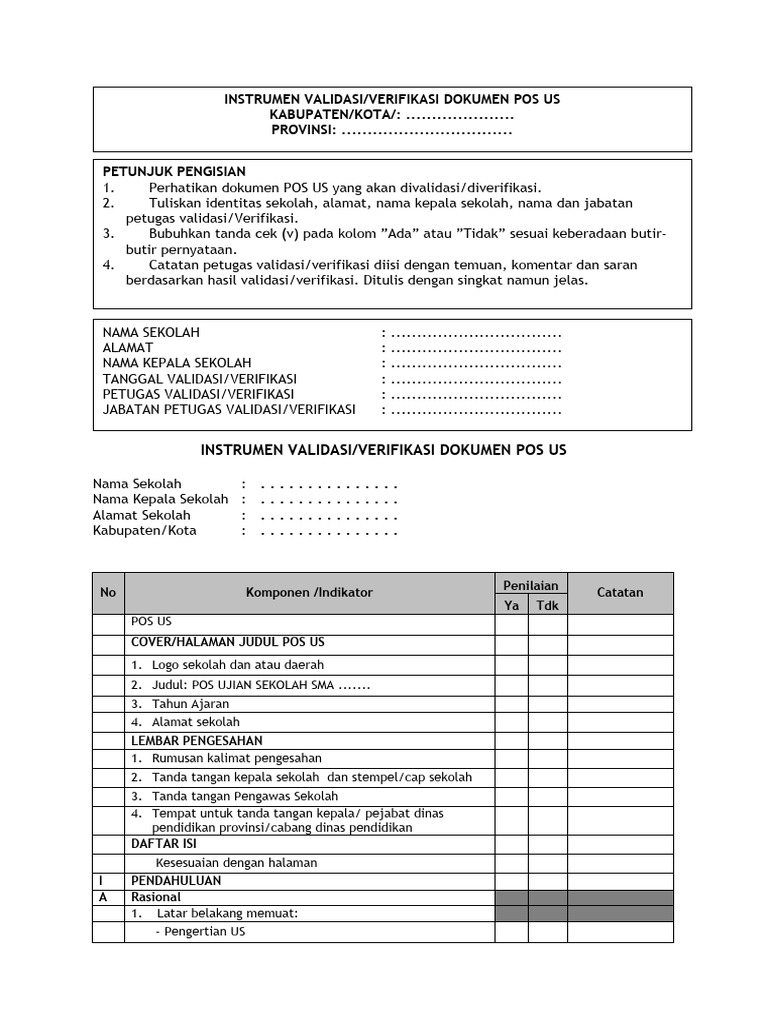 Instrumen-Verval US Tahun Ajaran 2023-2024 | PDF