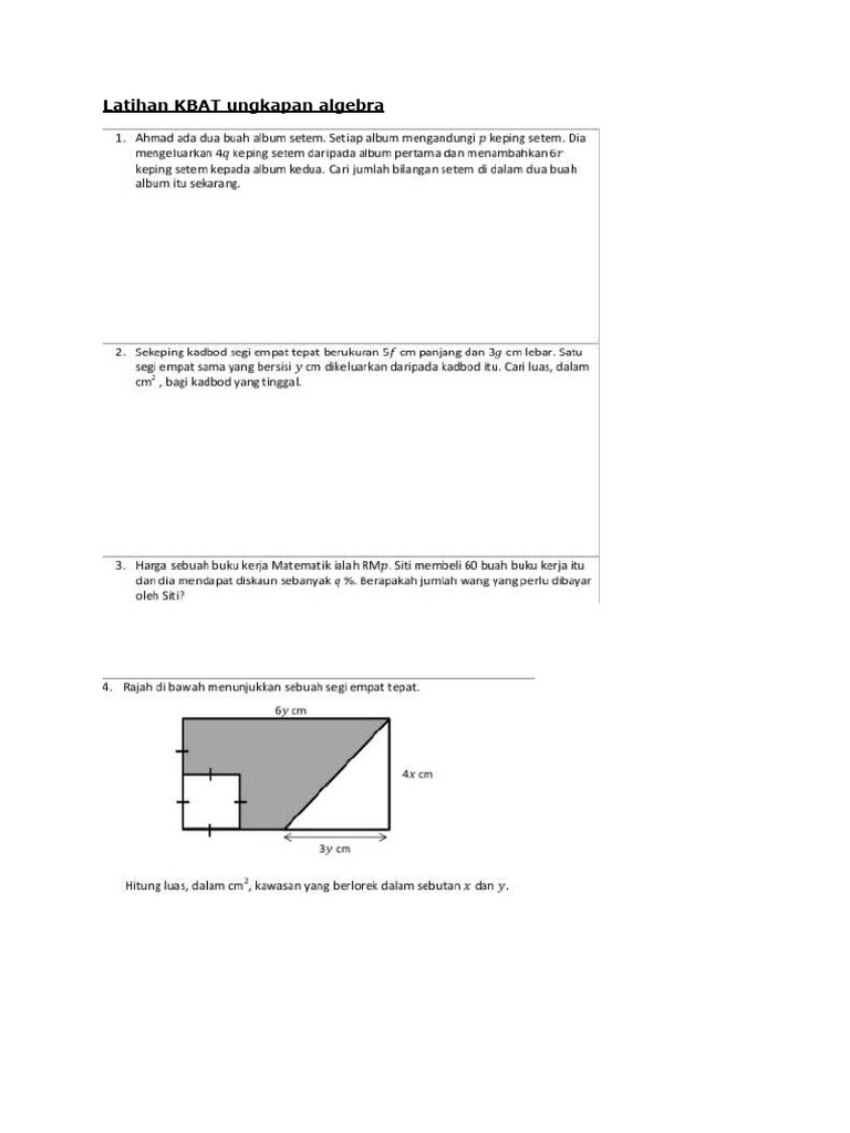 Latihan Kbat Ungkapan Algebra | PDF | Teaching Methods & Materials