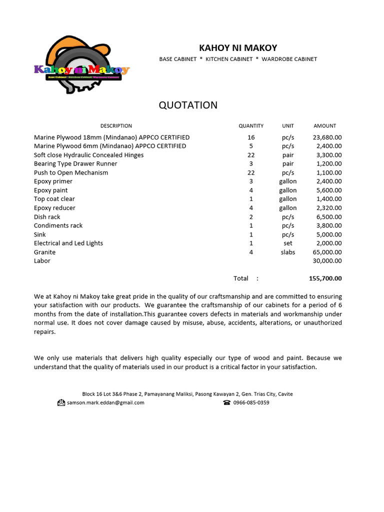 Quotation Bacoor All-In | PDF | Secondary Sector Of The Economy | Materials