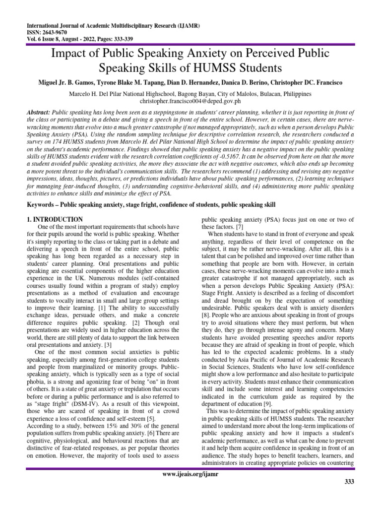 Challenges and Coping Mechanism of Humss Strand Towards Public Speaking ...