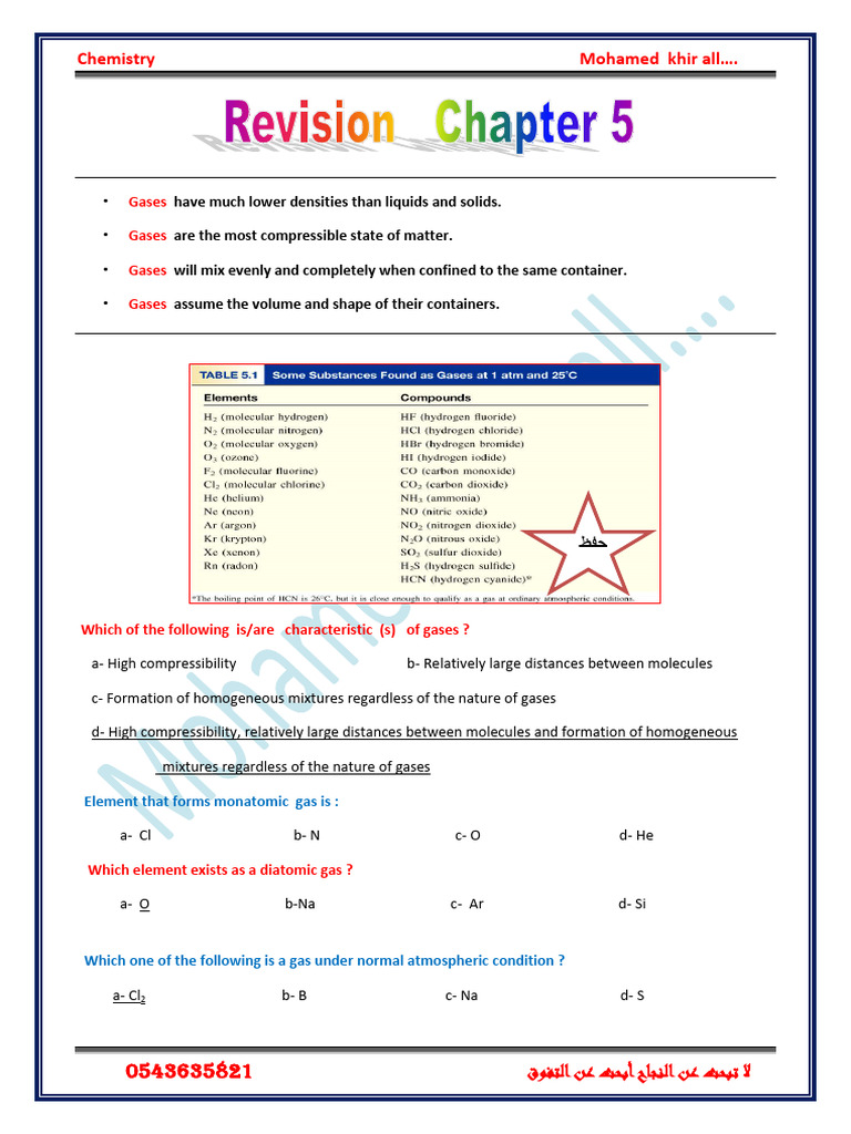 مراجعة chapter 5 الدوري الثاني الملك | PDF | Gases | Pascal (Unit)