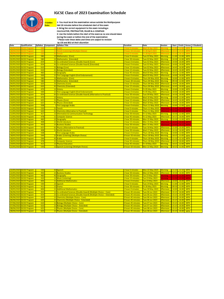 IGCSE TT Revised Invi Schedule - May 2023 BISJ Confirmation With CIE ...